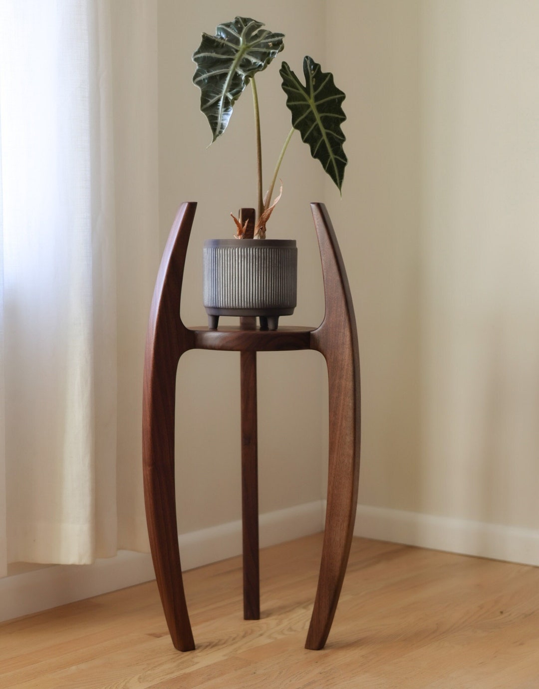 Handmade Walnut Wood Plant Stand: Mid-century Modern Style - Etsy