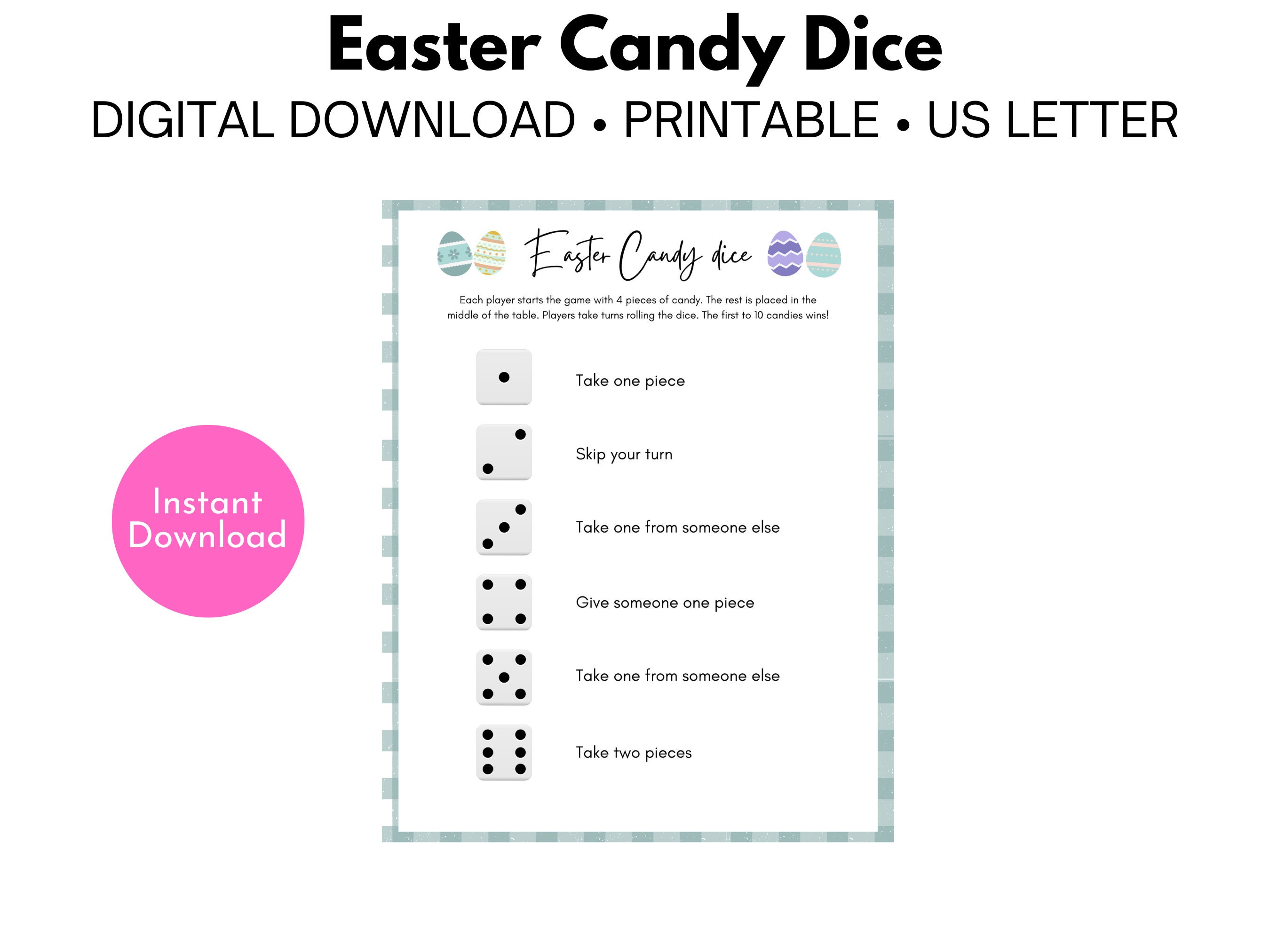 Easter Candy Dice Game Easter Printable Game for Kids & Adults Spring ...