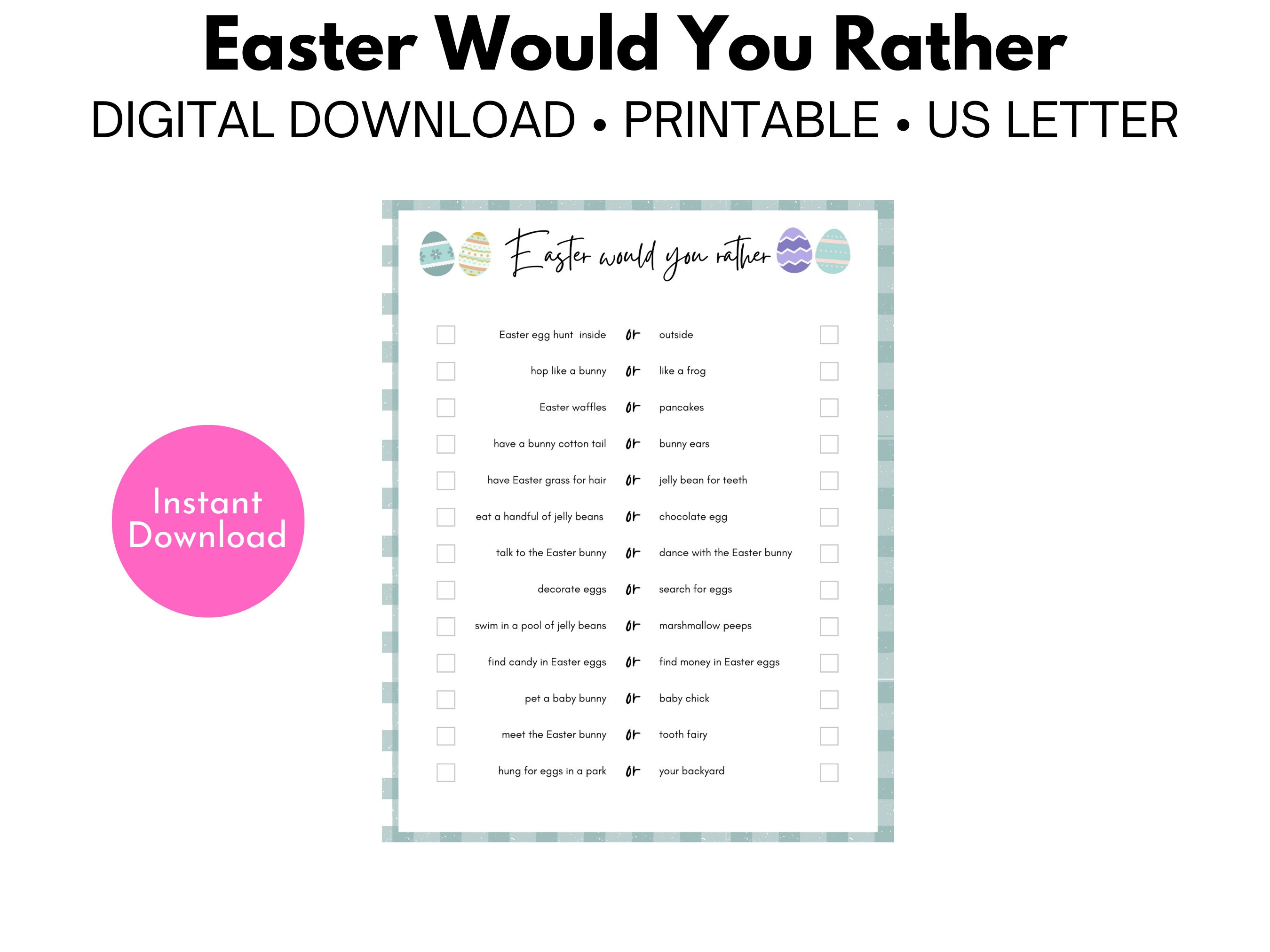 Easter Would You Rather Game Easter Printable Game for Kids & Adults ...