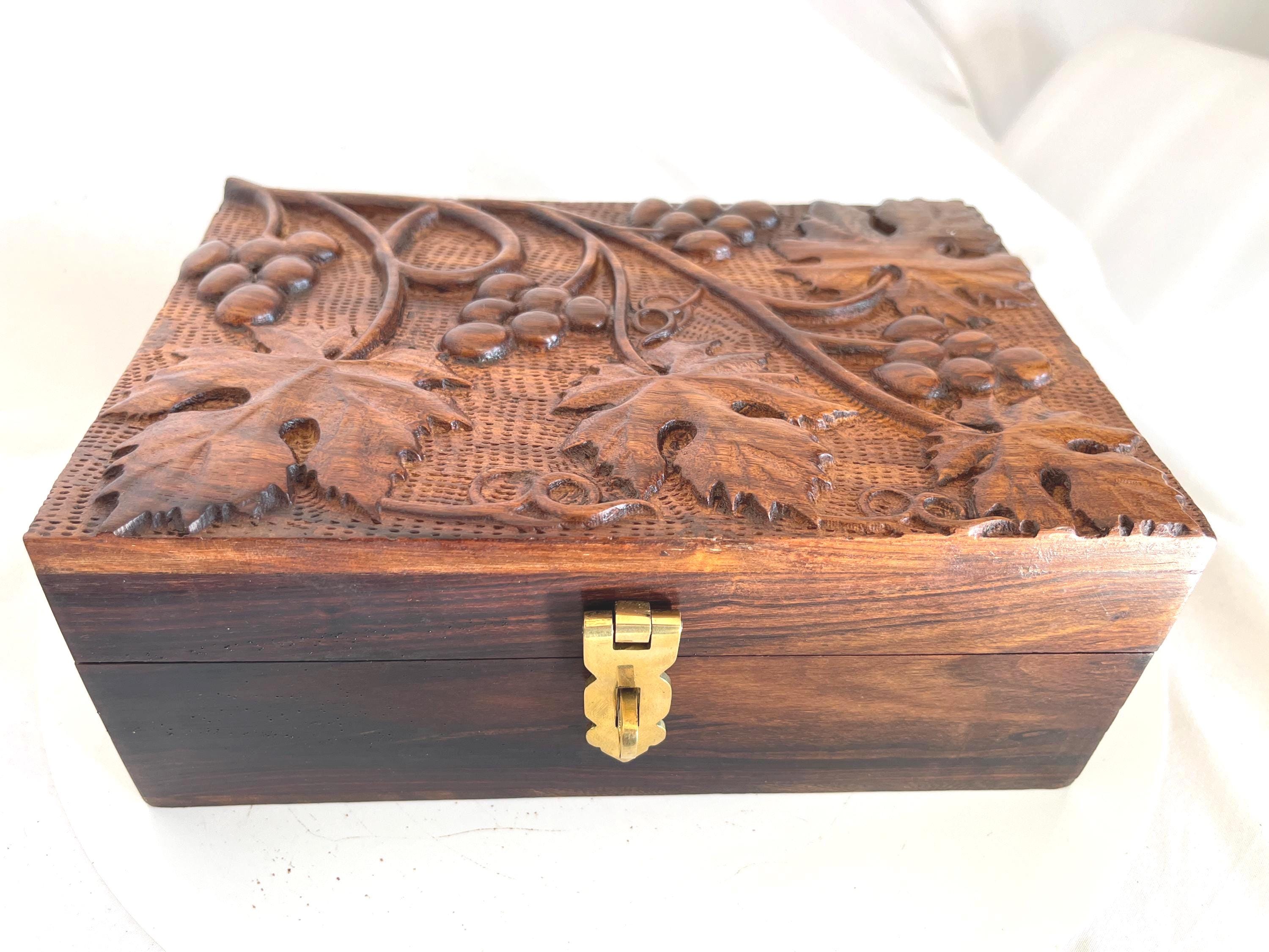 Handcrafted Wooden Storage Box – Grapevine Carving With Brass Latch - Etsy