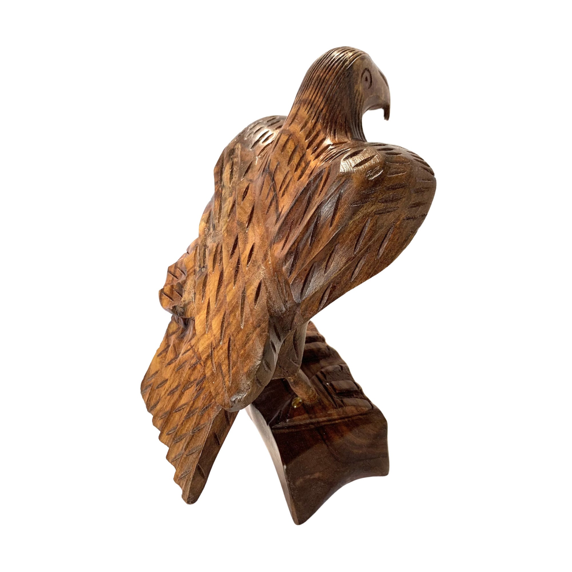 Handcrafted Rosewood Bald Eagle Sculpture - Detailed Wooden Mountain ...