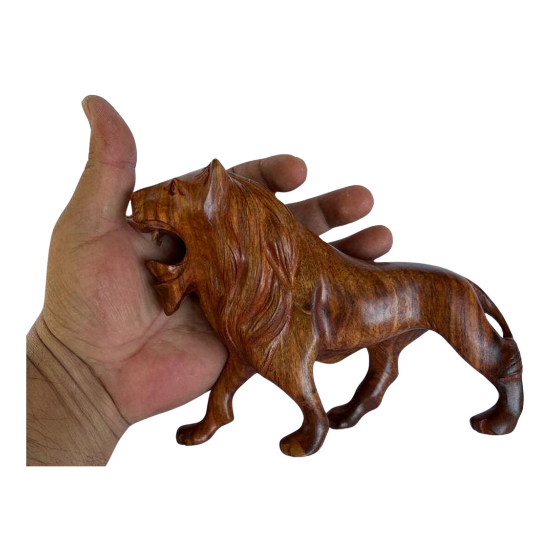 Handcrafted Rosewood Lion Statue - Single Piece Roaring Jungle Lion ...
