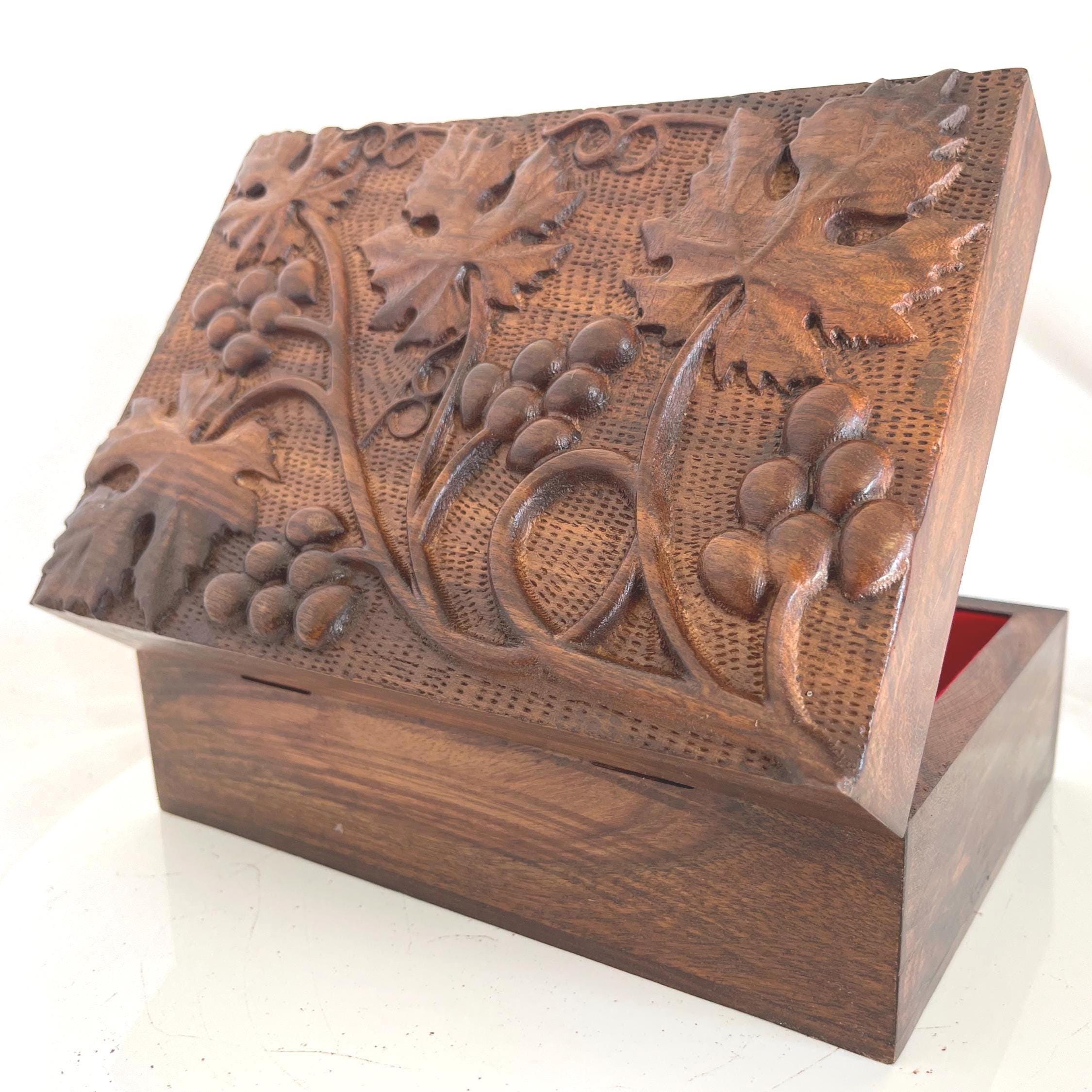 Handcrafted Wooden Storage Box – Grapevine Carving With Brass Latch - Etsy