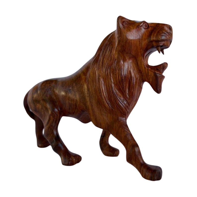 Handcrafted Rosewood Lion Statue - Single Piece Roaring Jungle Lion ...