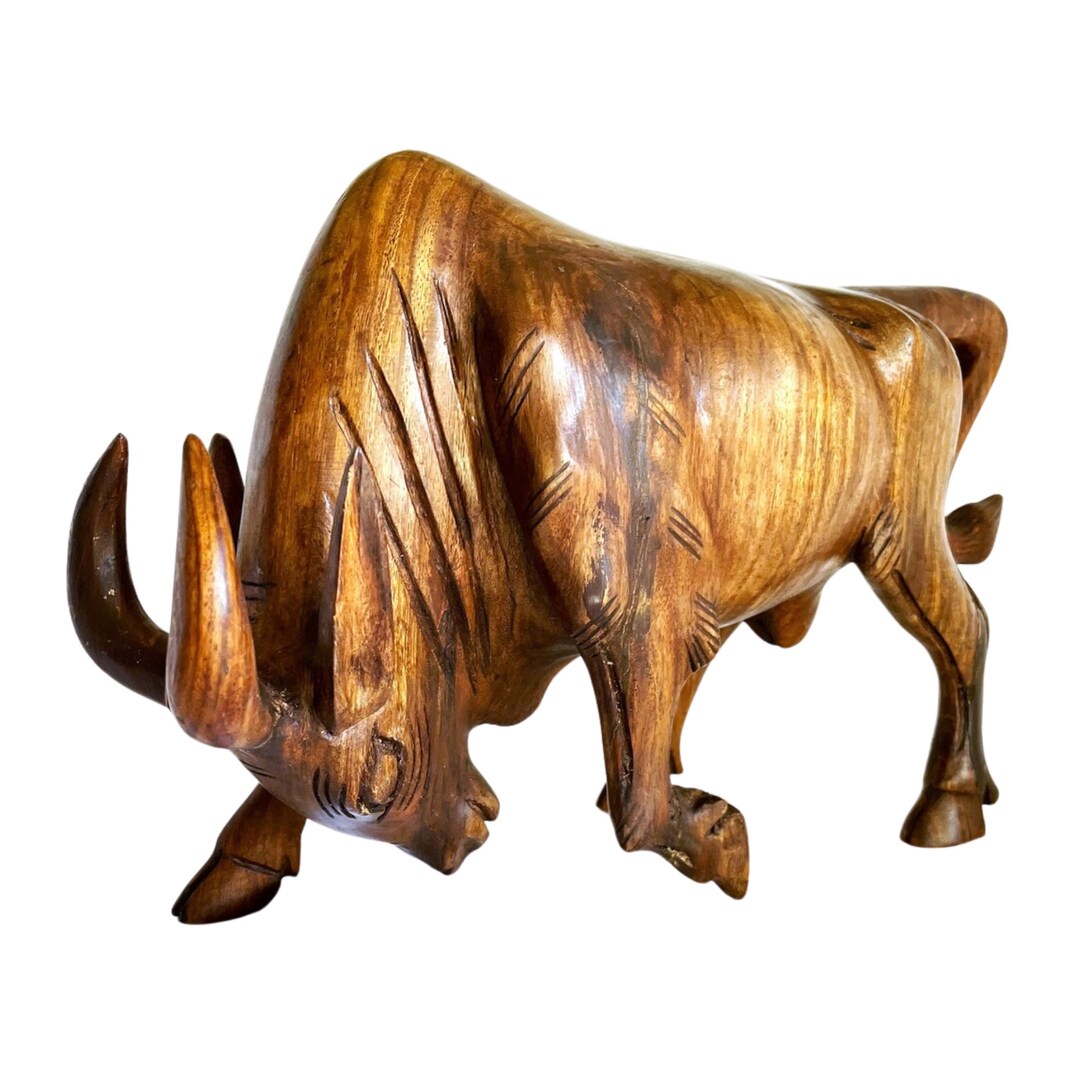 Handcrafted Rosewood Bull Sculpture Large 18x11'' Wild Bull Figurine ...