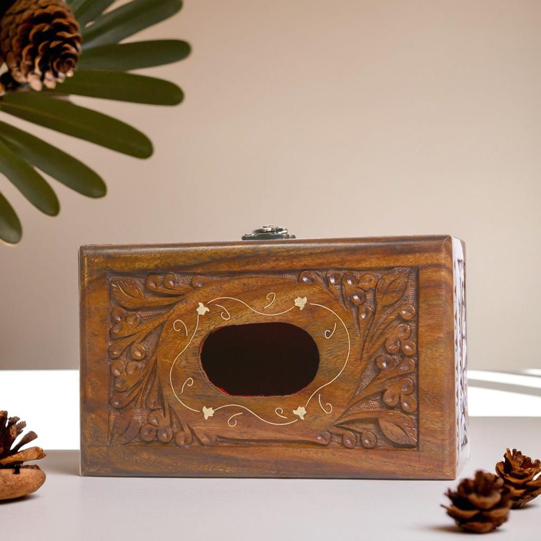 Elegant Handcrafted Wooden Tissu Box 8x5x4 Grapevine Carving – Perfect ...