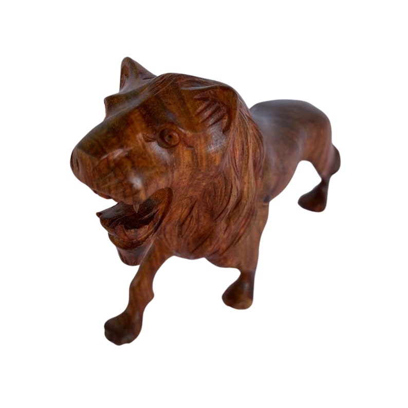 Handcrafted Rosewood Lion Statue - Single Piece Roaring Jungle Lion ...