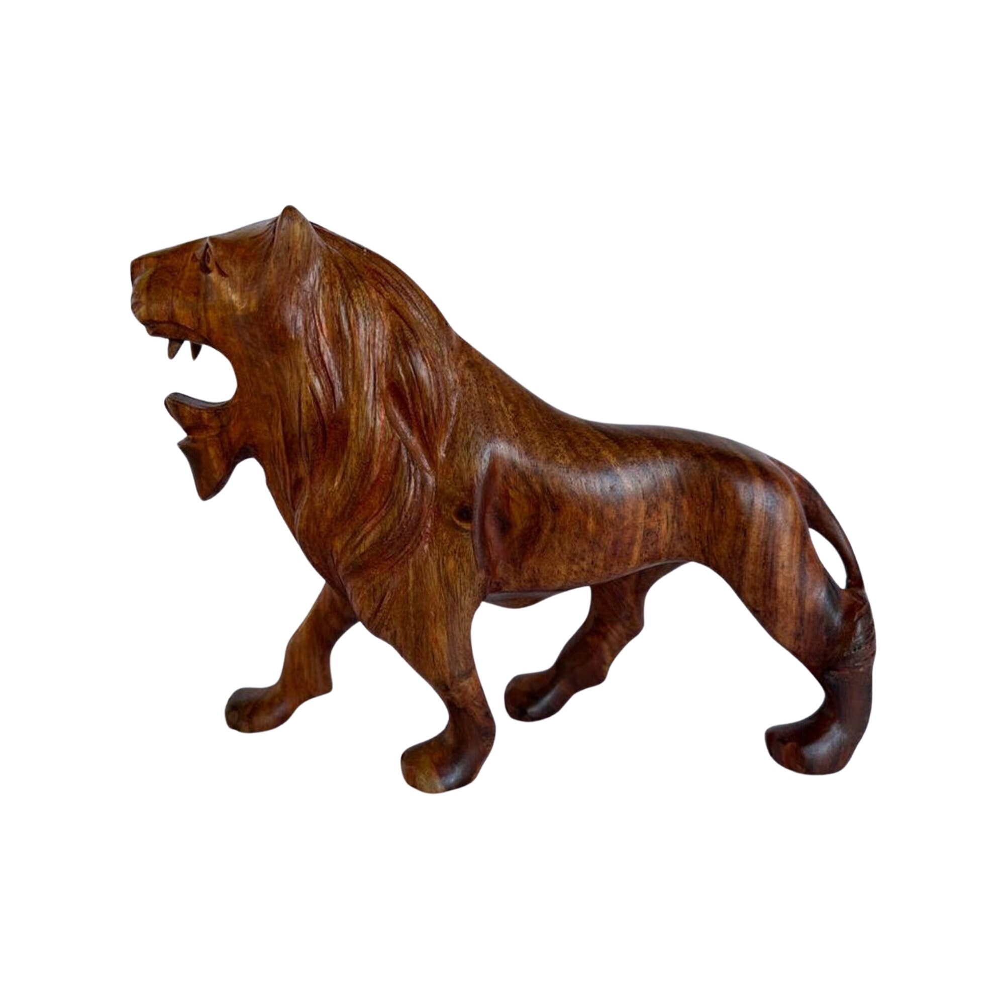 Handcrafted Rosewood Lion Statue - Single Piece Roaring Jungle Lion ...