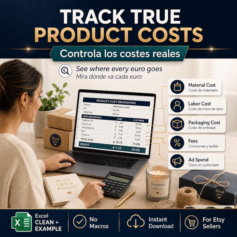 Etsy Fee & Pricing Calculator Spreadsheet | Product Cost, Profit Margin ...