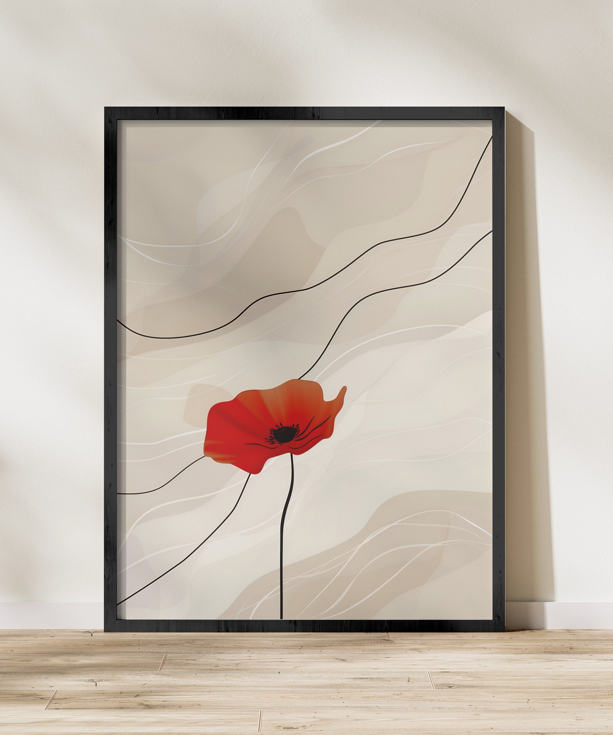 Modern Abstract Red Poppy Flower Digital Wall Art - Etsy