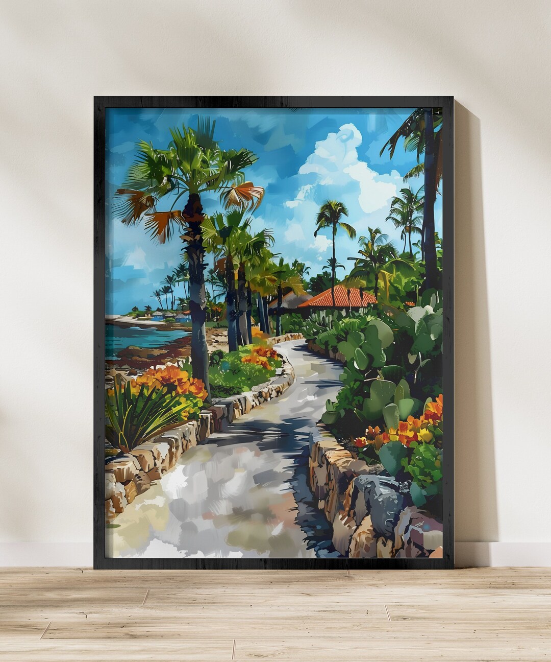 Tropical Beach Path Digital Print, Vibrant Coastal Landscape Wall Art ...