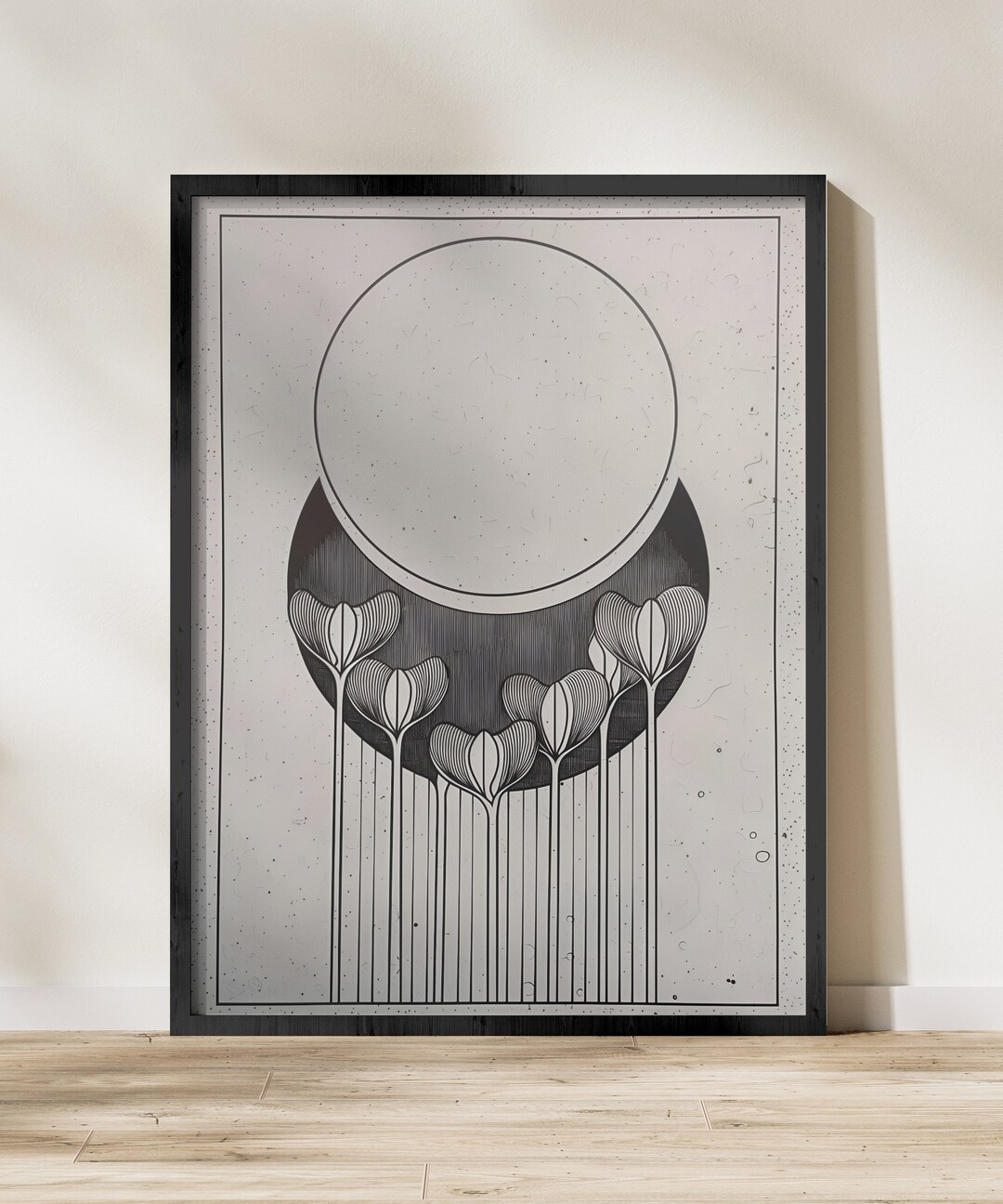 Abstract Moon Art Print, Minimalist Moon and Flowers Digital Print ...