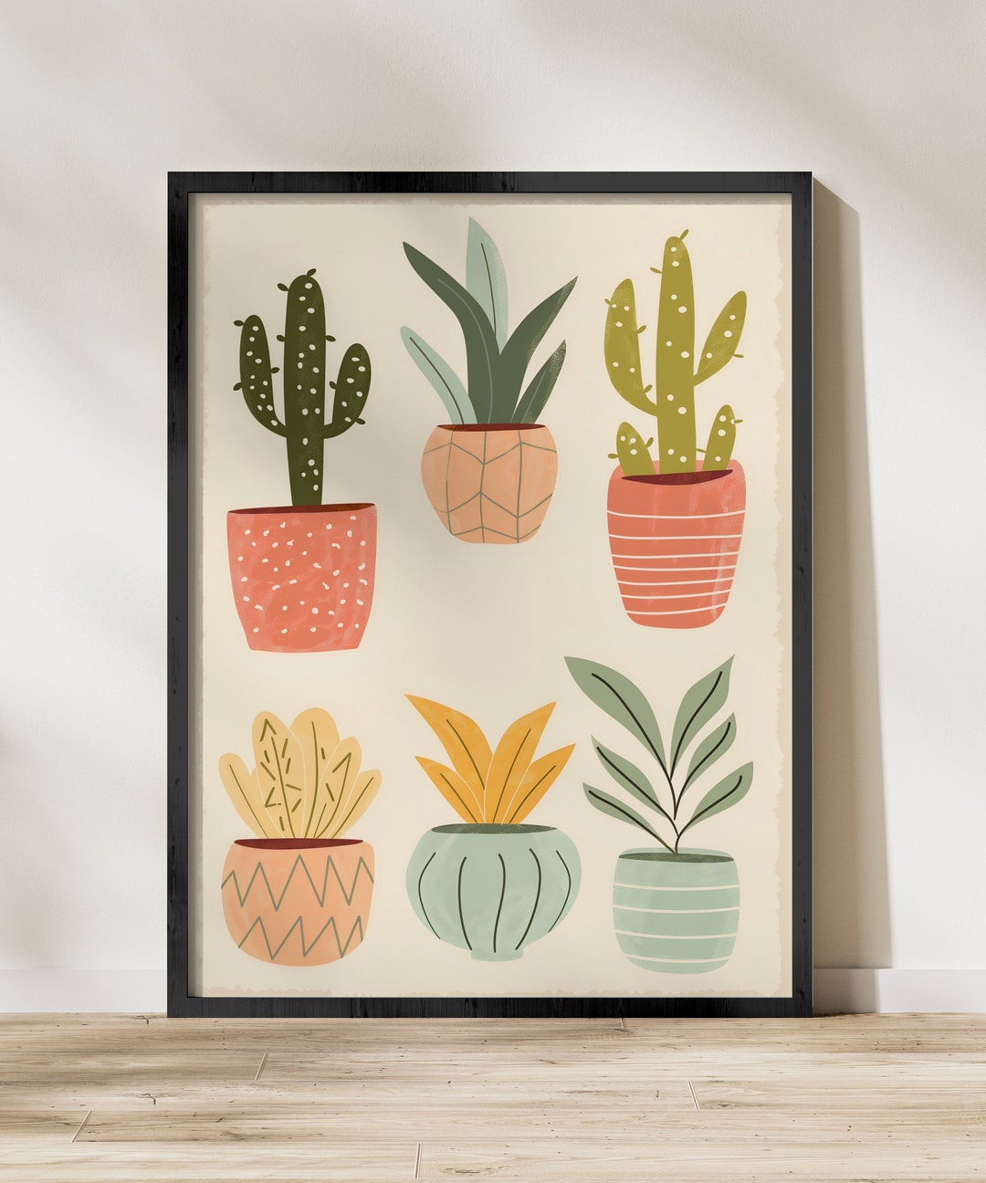Colorful Potted Plants Digital Print, Modern Home Decor Wall Art ...