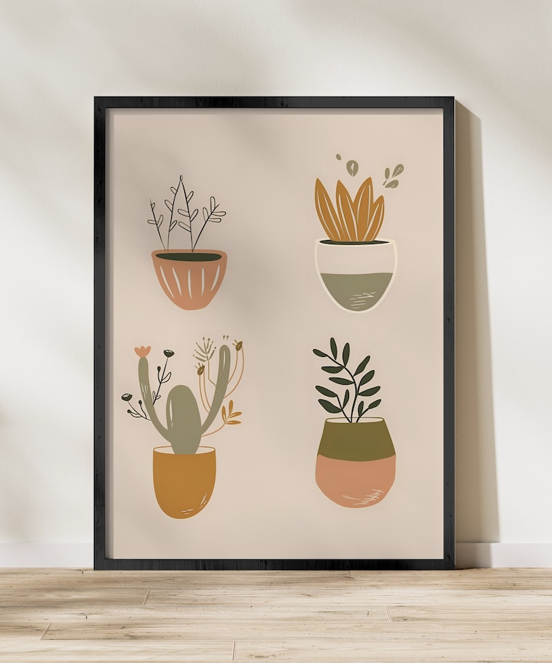 Minimalist Plant Art Print, Modern Botanical Digital Poster, Abstract ...
