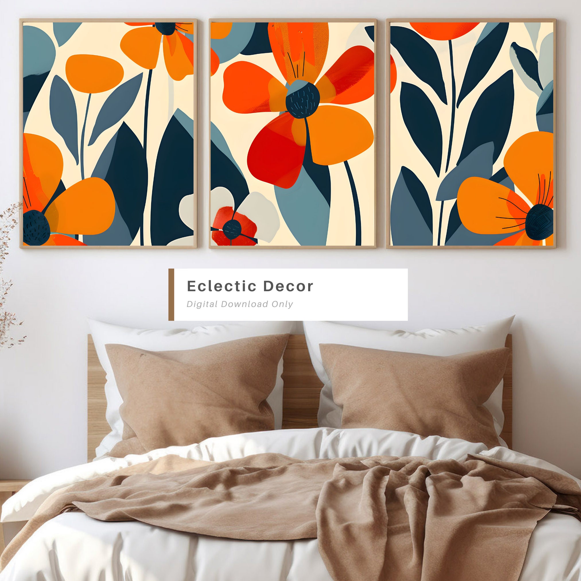 Mid-century Modern Abstract Floral Art Collage Geometric Boho Flower ...