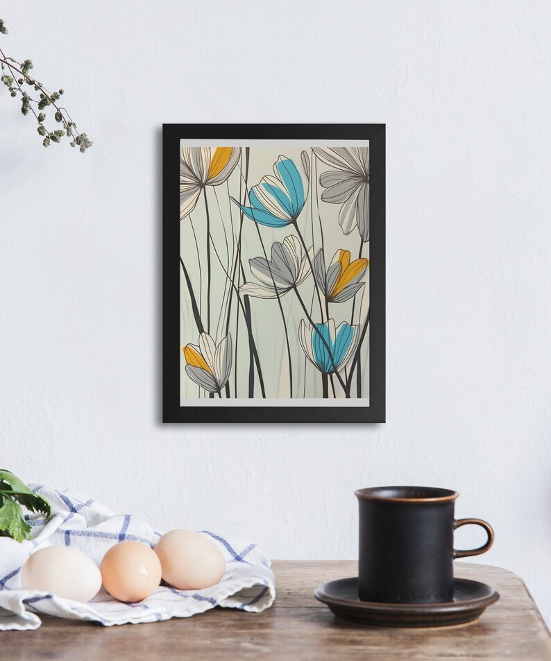 Abstract Floral Art Print, Modern Botanical Wall Decor, Contemporary Style Flowers, Digital ...