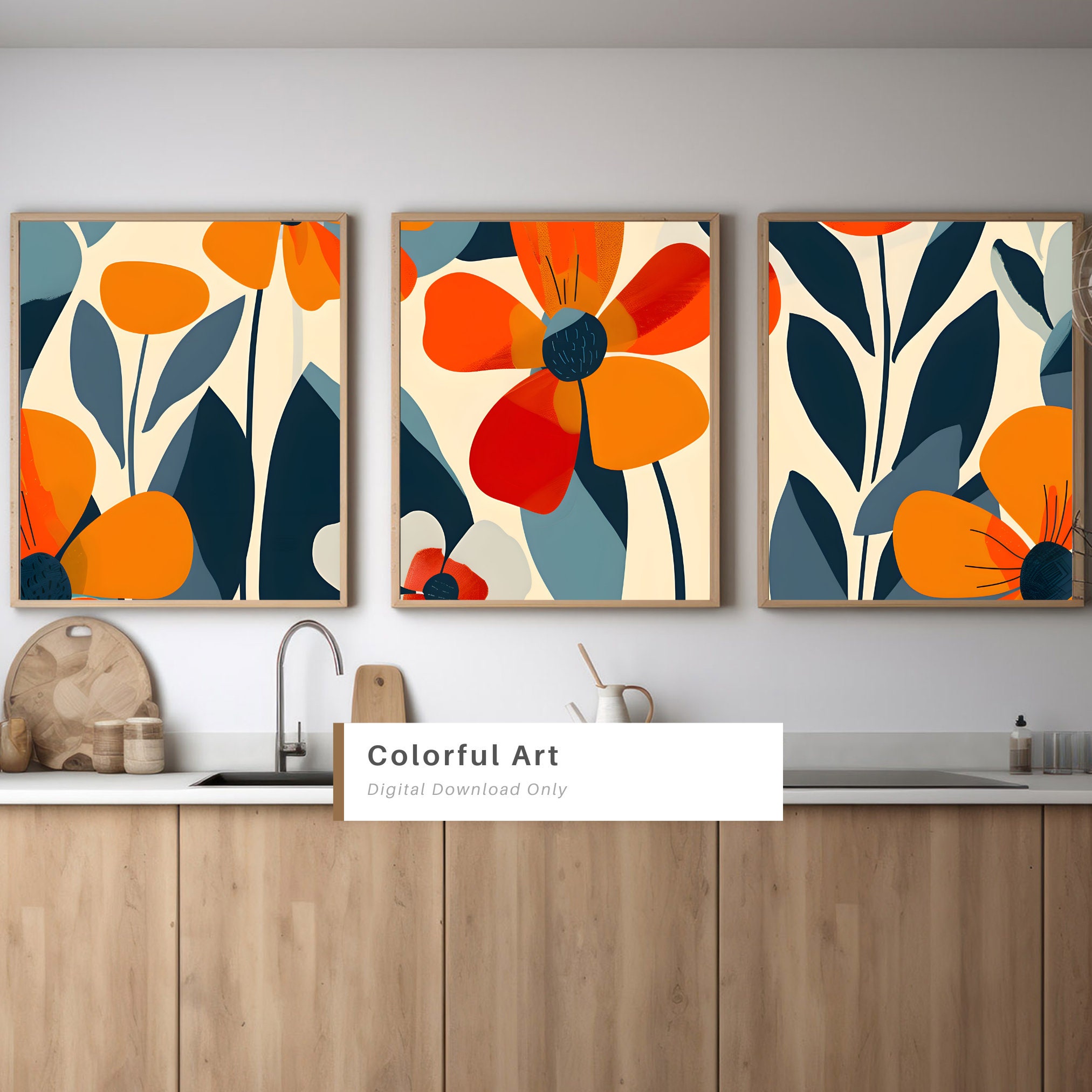 Mid-century Modern Abstract Floral Art Collage Geometric Boho Flower ...