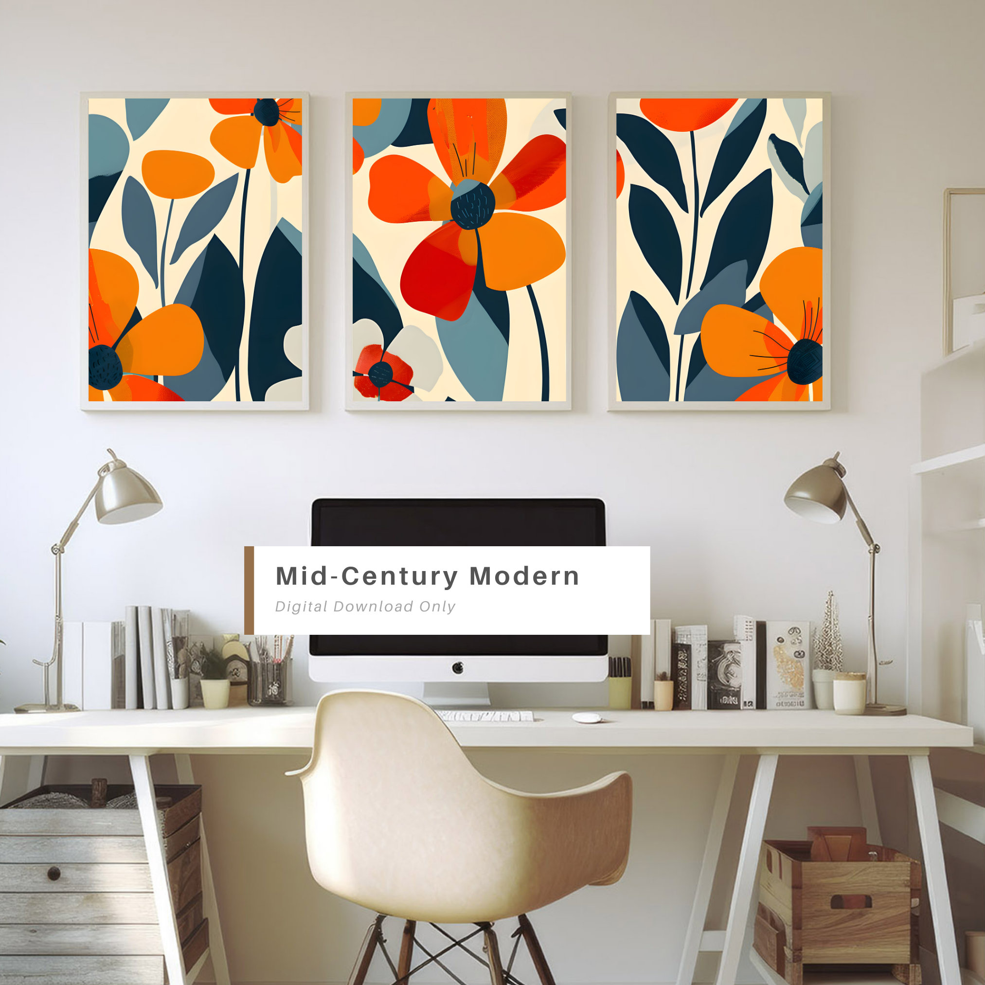 Mid-century Modern Abstract Floral Art Collage Geometric Boho Flower ...