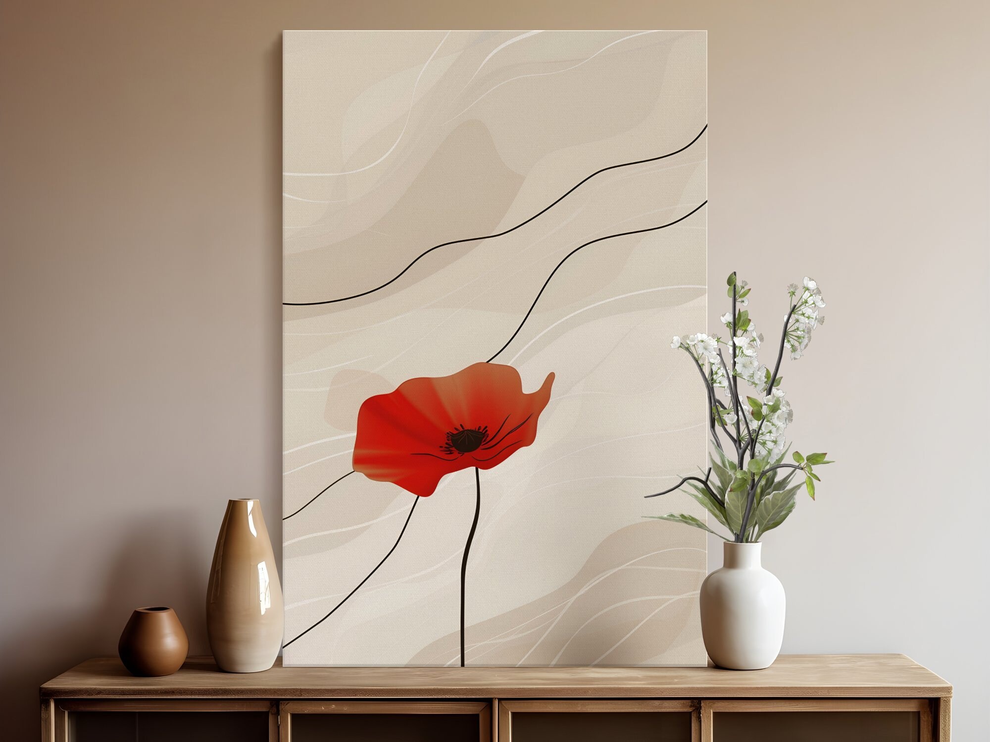 Modern Abstract Red Poppy Flower Digital Wall Art - Etsy