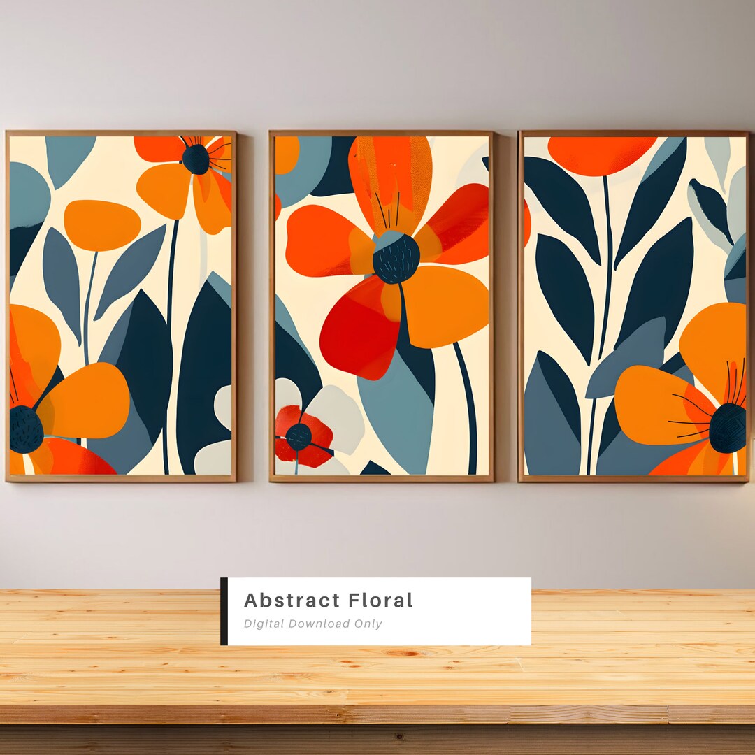 Mid-century Modern Abstract Floral Art Collage Geometric Boho Flower ...
