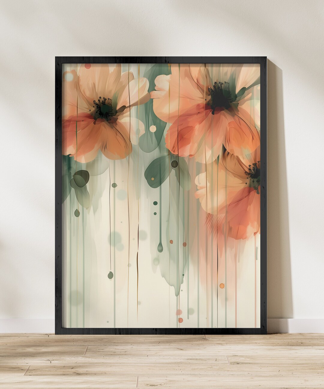 Watercolor Orange Flowers Digital Art, Abstract Floral Print, Home ...