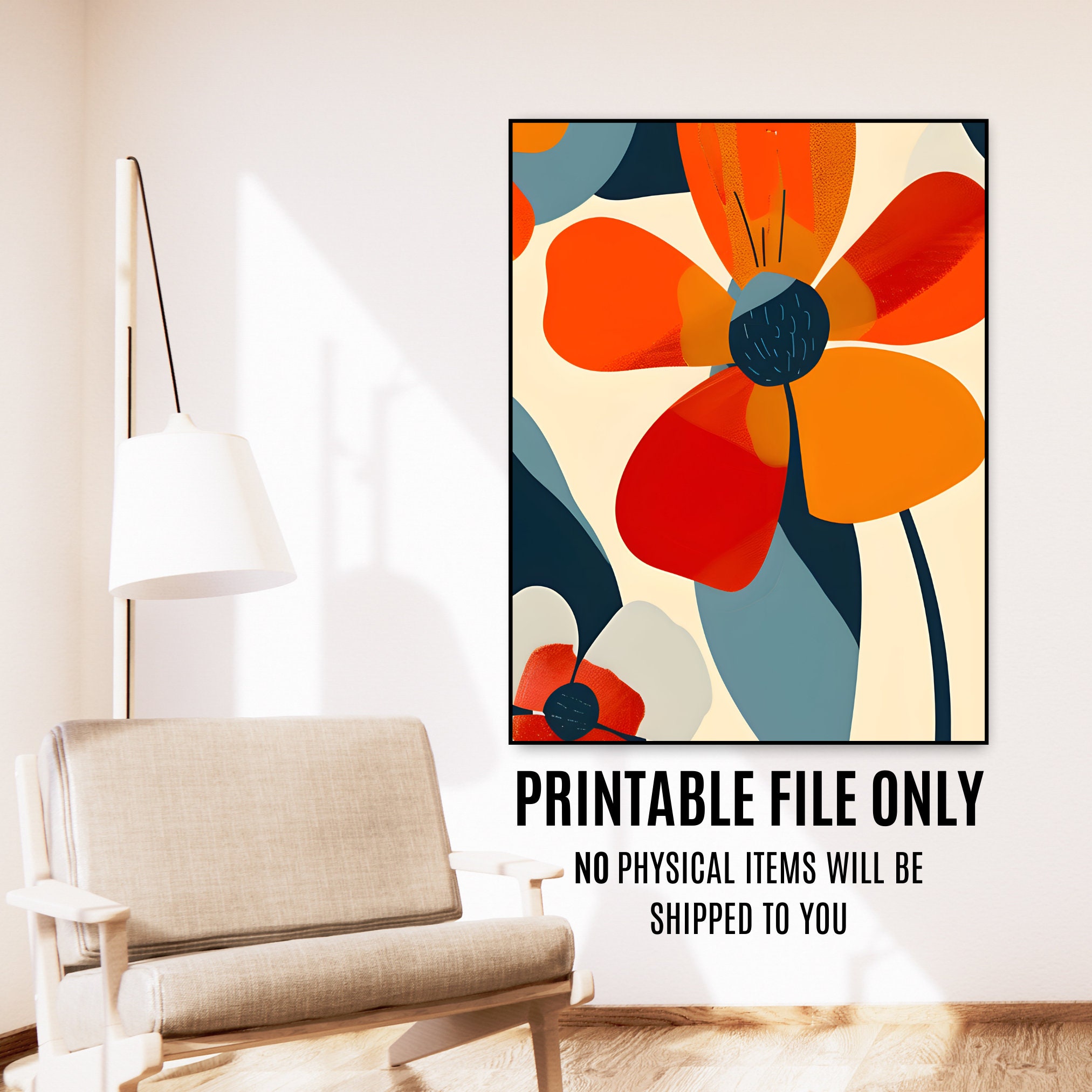 Mid-century Modern Abstract Floral Art Collage Geometric Boho Flower ...