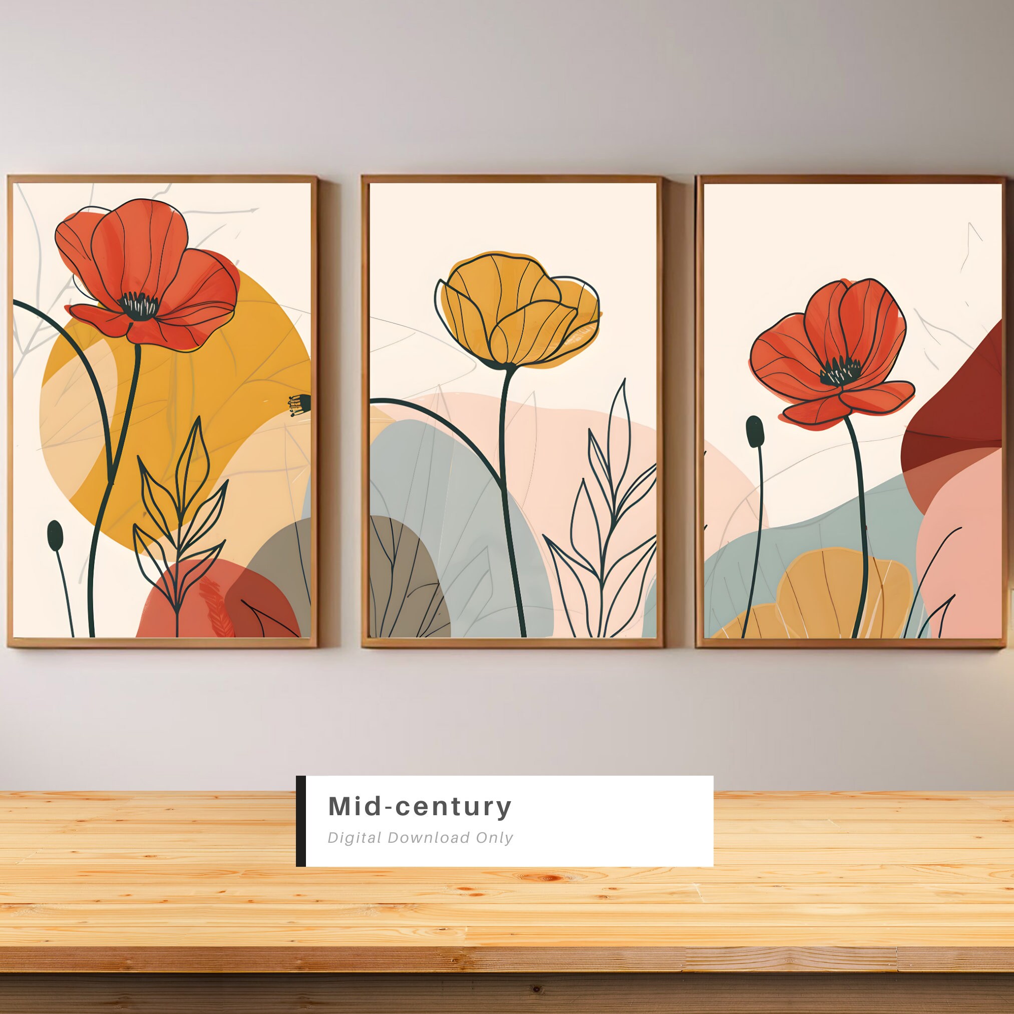 Mid-century Modern Floral Art Print, Minimalist Line Botanicals With ...