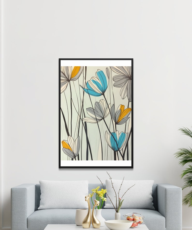 Abstract Floral Art Print, Modern Botanical Wall Decor, Contemporary Style Flowers, Digital ...