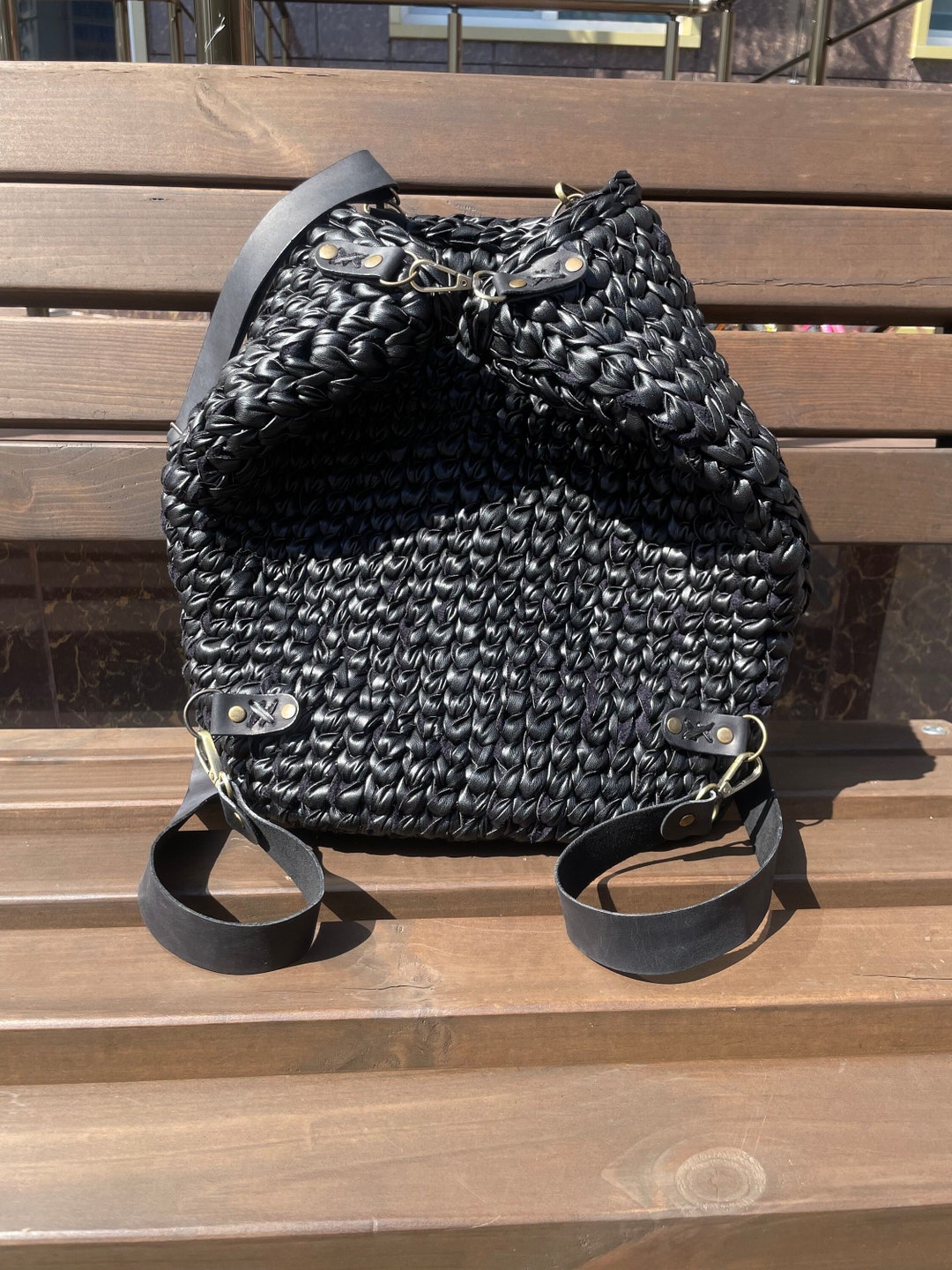 Black Transformable Backpack 4 Bags in 1 Made of Eco Leather With ...