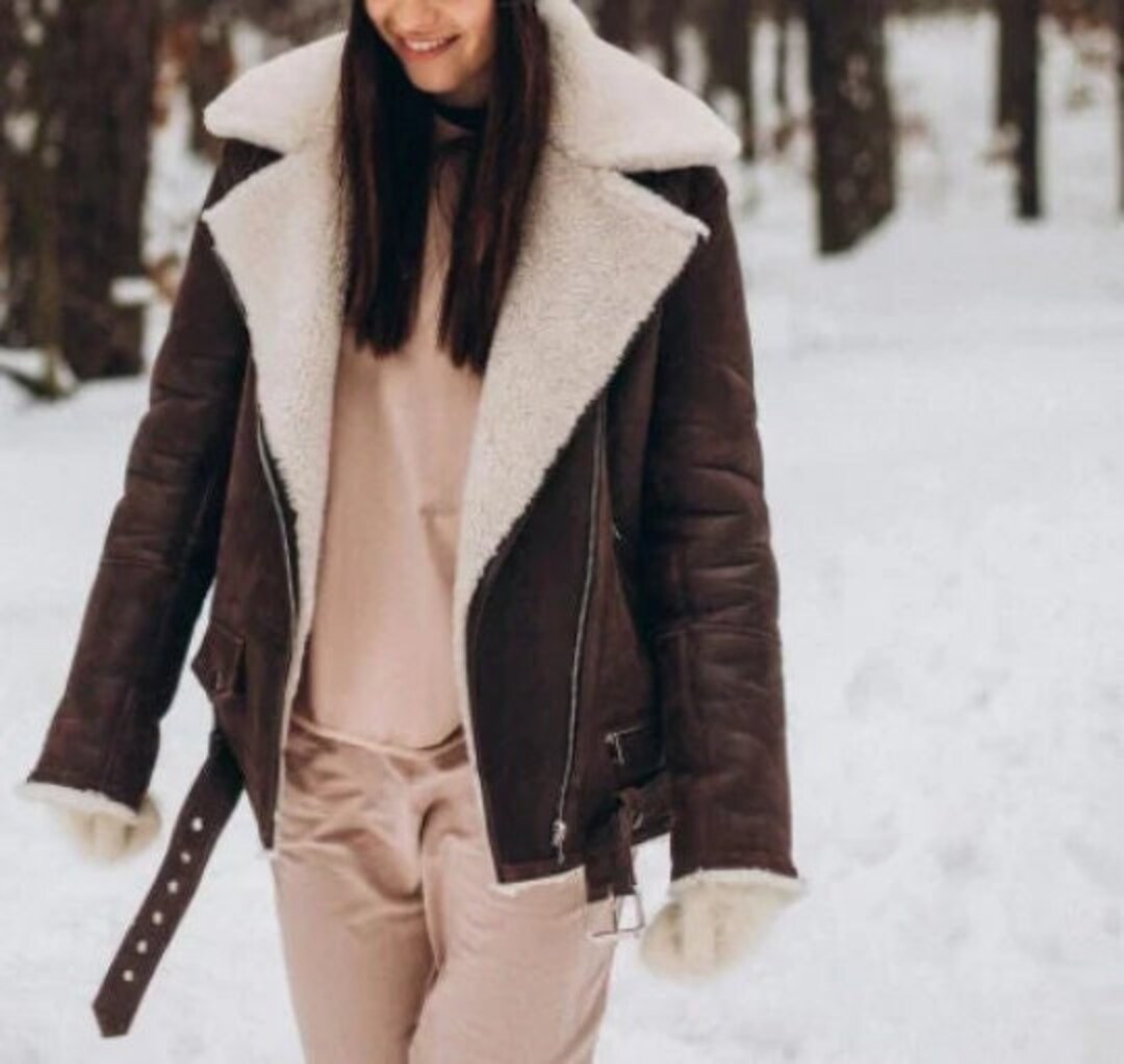 Handmade Women B3 Bomber RAF Aviator Brown Flying Flight Vintage Fur ...