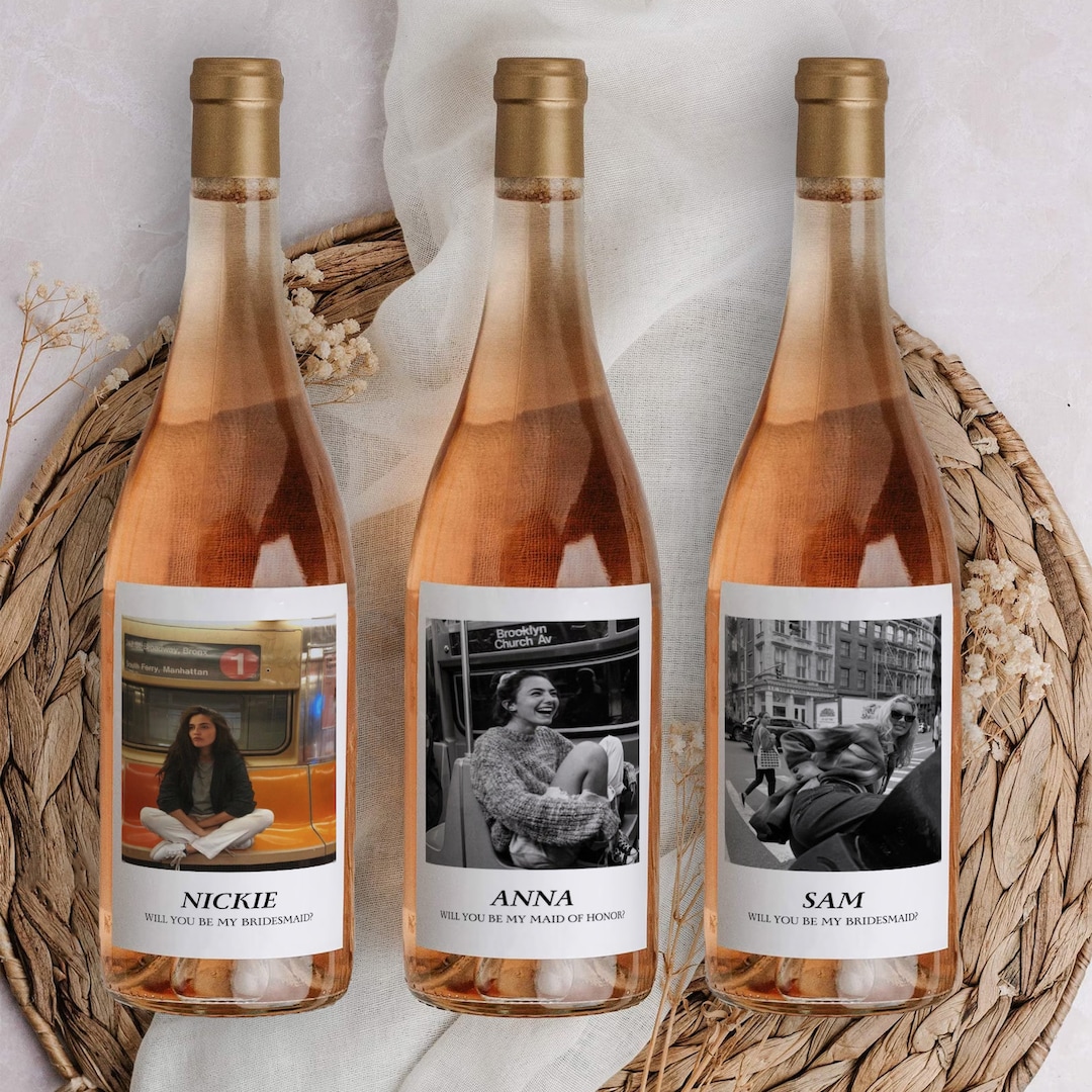 Serif Bridesmaid Maid of Honor Proposal Wine Labels - Canva Template, 3 ...