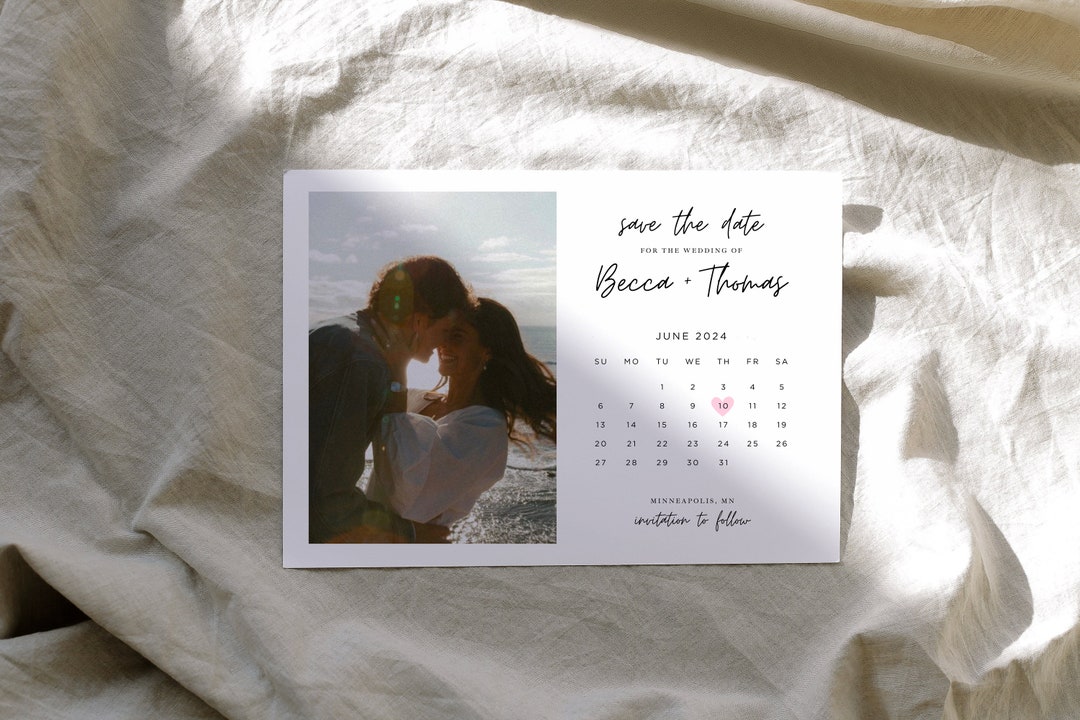 Photo Save the Date Calendar Template: 7x5 Printable Card (canva ...