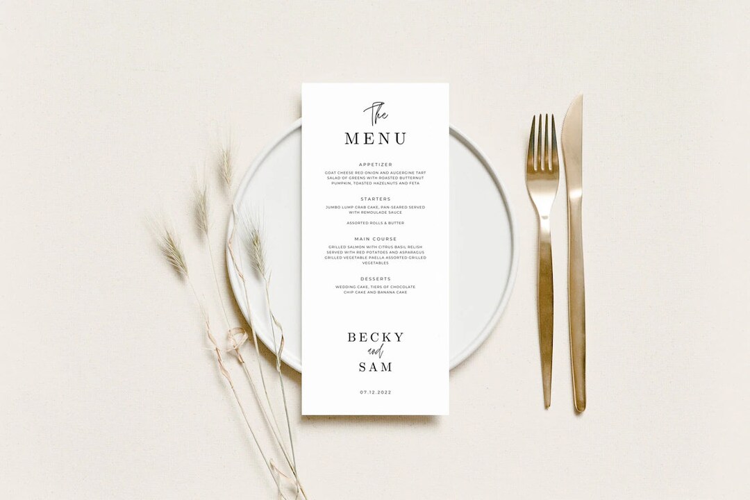 Wedding Menu Template With 3 Background Options - Printable Menu Card ...
