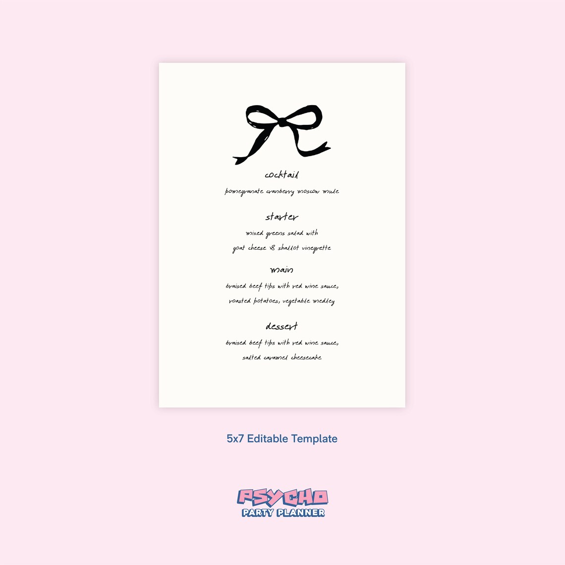 Coquette Style Menu - Printable Menu, Wedding Menu Printable, Instant ...