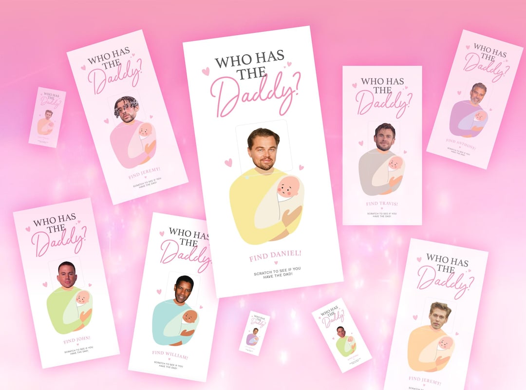 Who Has the Daddy? Game - PINK TEXT - Baby Daddy, Baby Shower Game ...