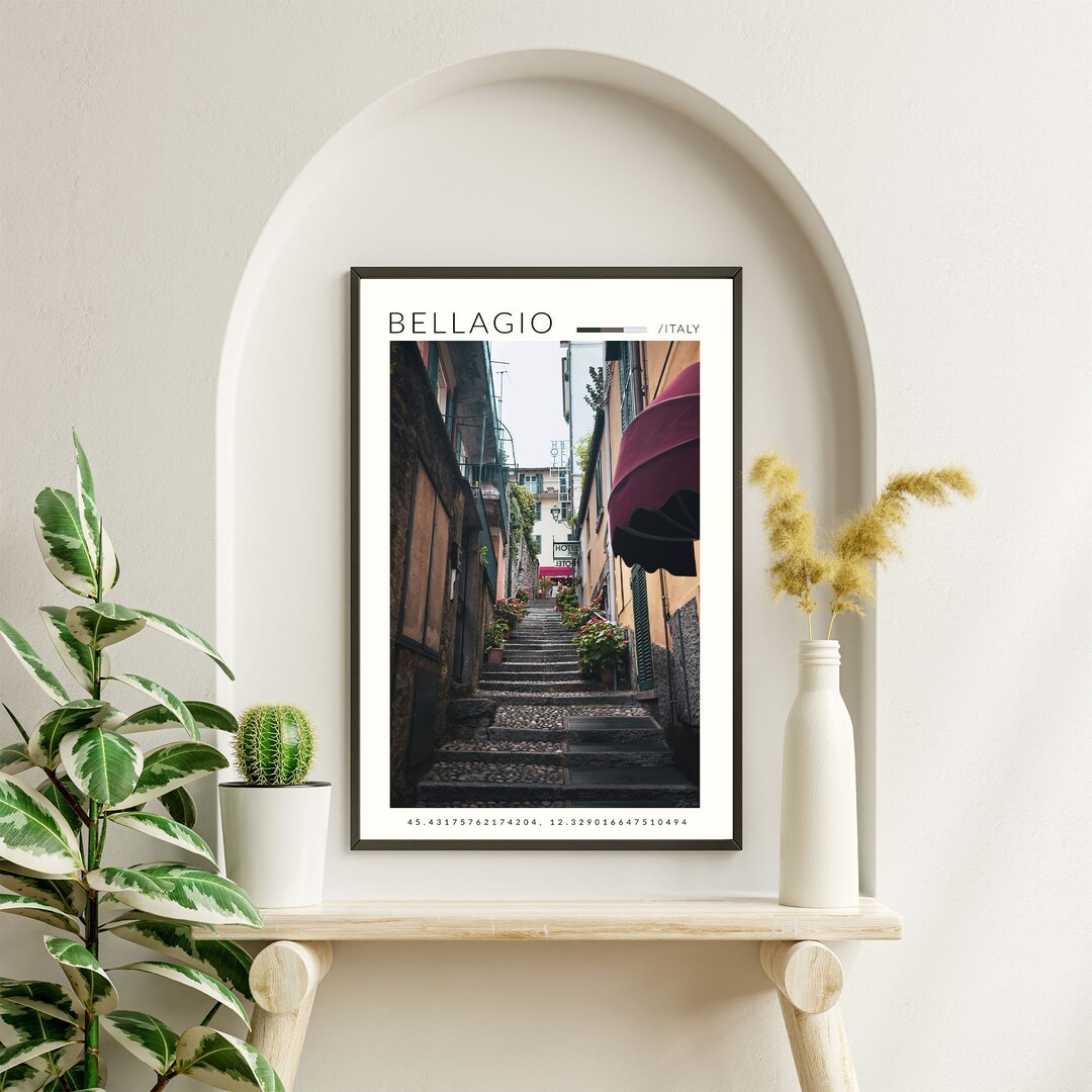 Europe Travel Poster Italy Como Bellagio Beautiful Bellagio Staircase ...