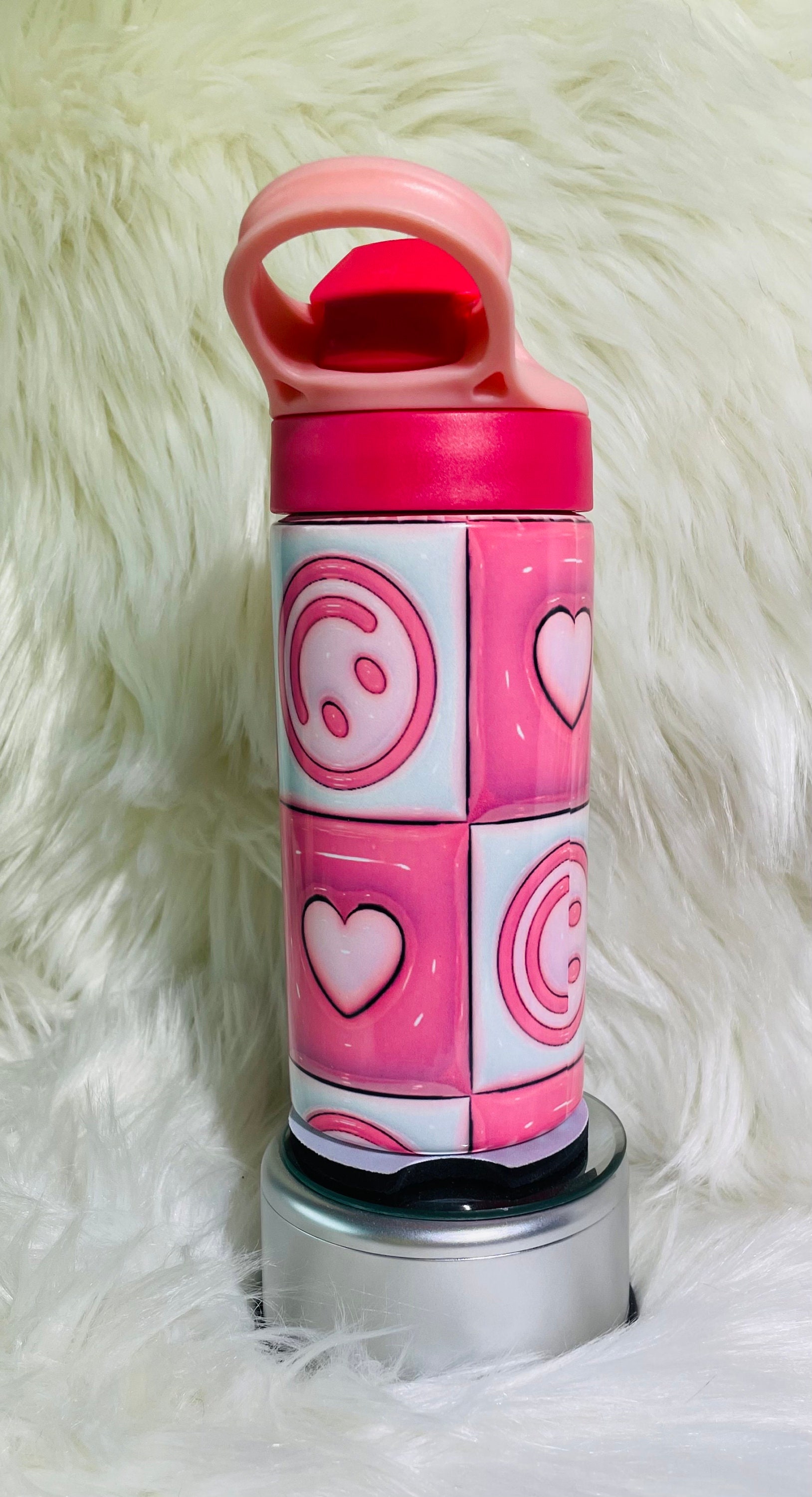 Smiley Face Stainless Steel Water Bottle: Checkered Hearts, 12oz/20oz ...