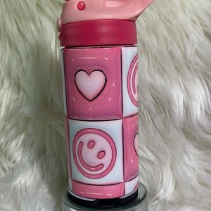 Smiley Face Stainless Steel Water Bottle: Checkered Hearts, 12oz/20oz ...
