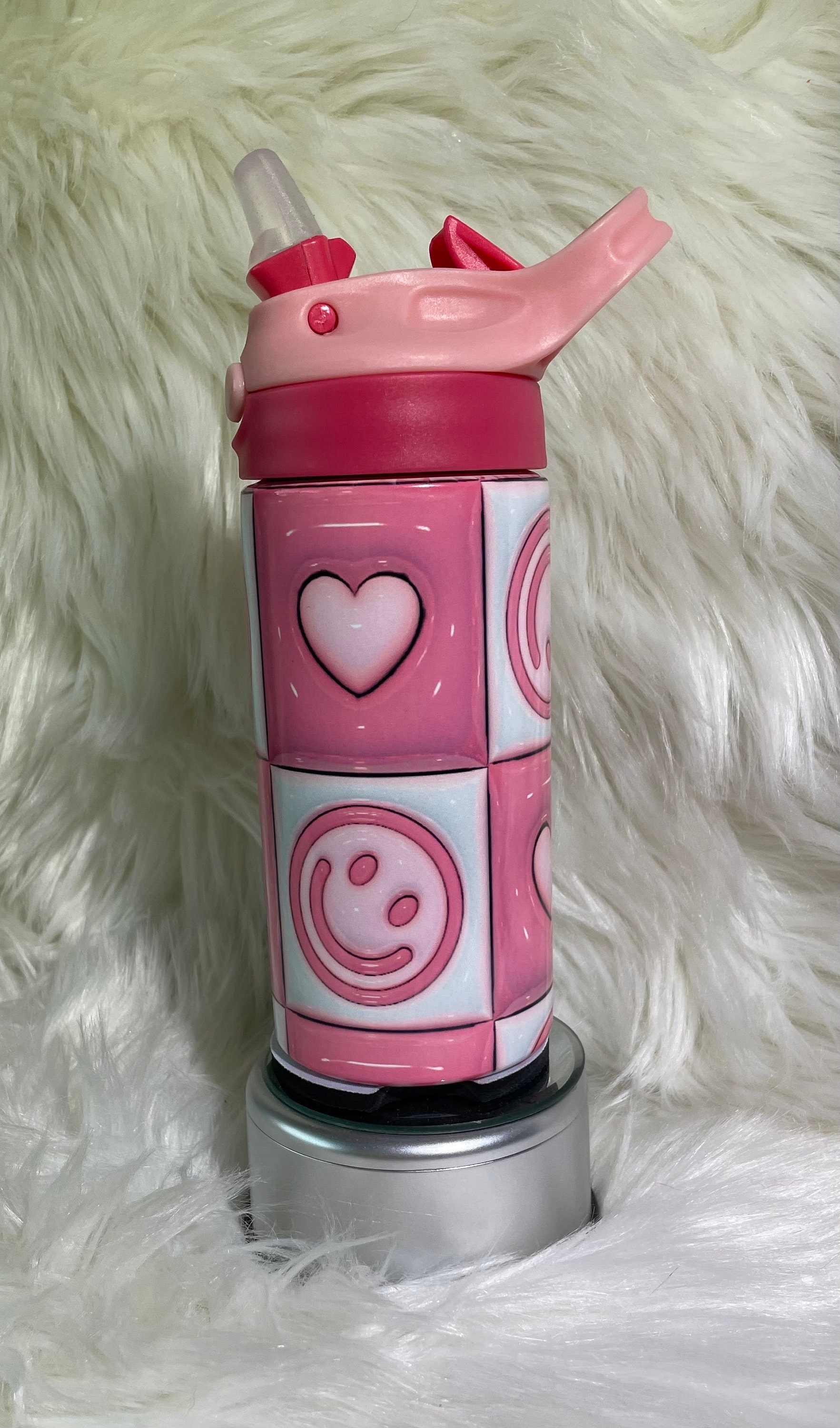 Smiley Face Stainless Steel Water Bottle: Checkered Hearts, 12oz/20oz ...
