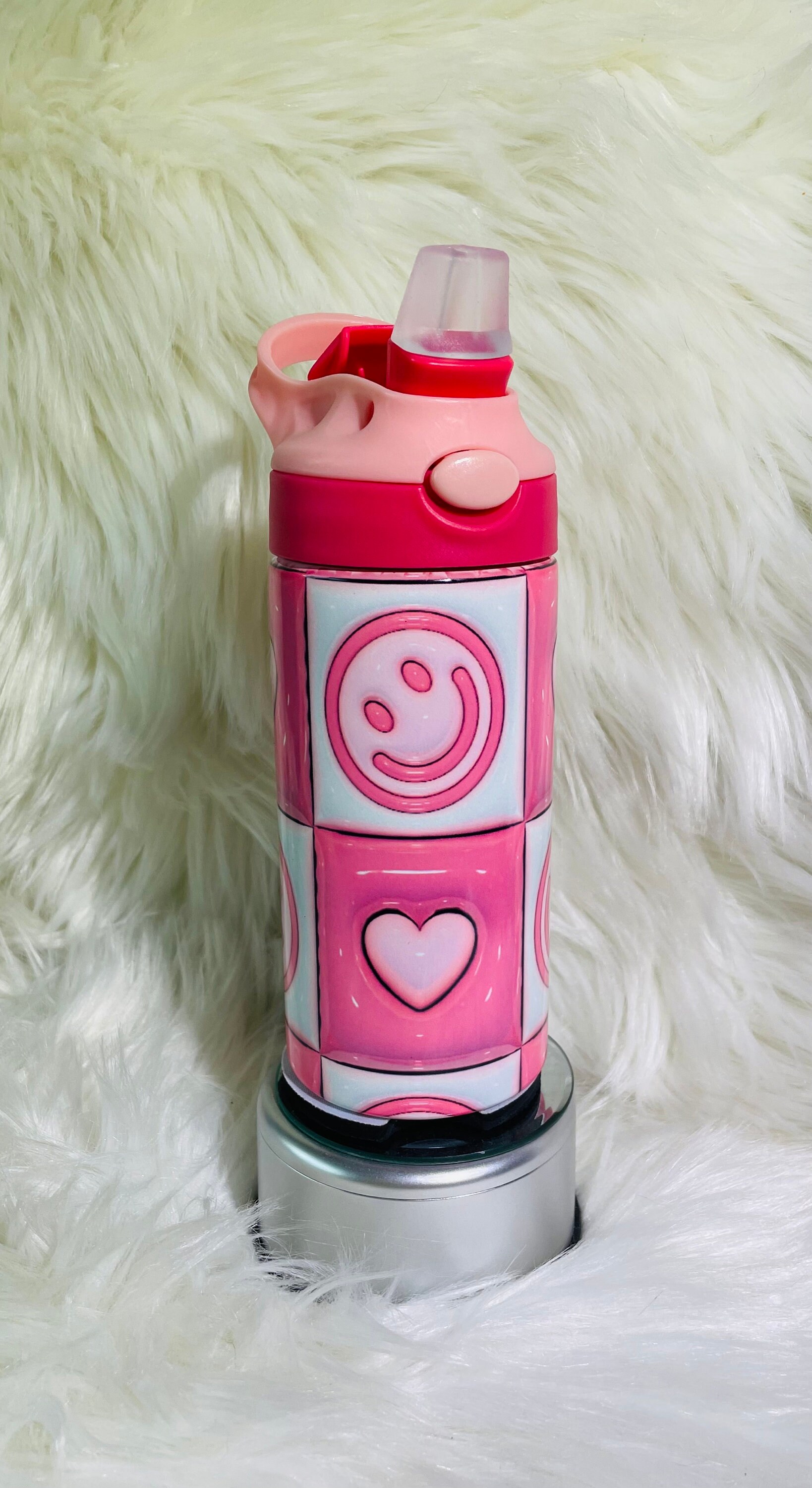 Smiley Face Stainless Steel Water Bottle: Checkered Hearts, 12oz/20oz ...