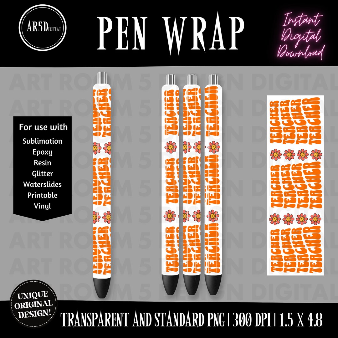 Retro Teacher Pen Wrap, PNG, Sublimation Png, Waterslide Png, Digital ...
