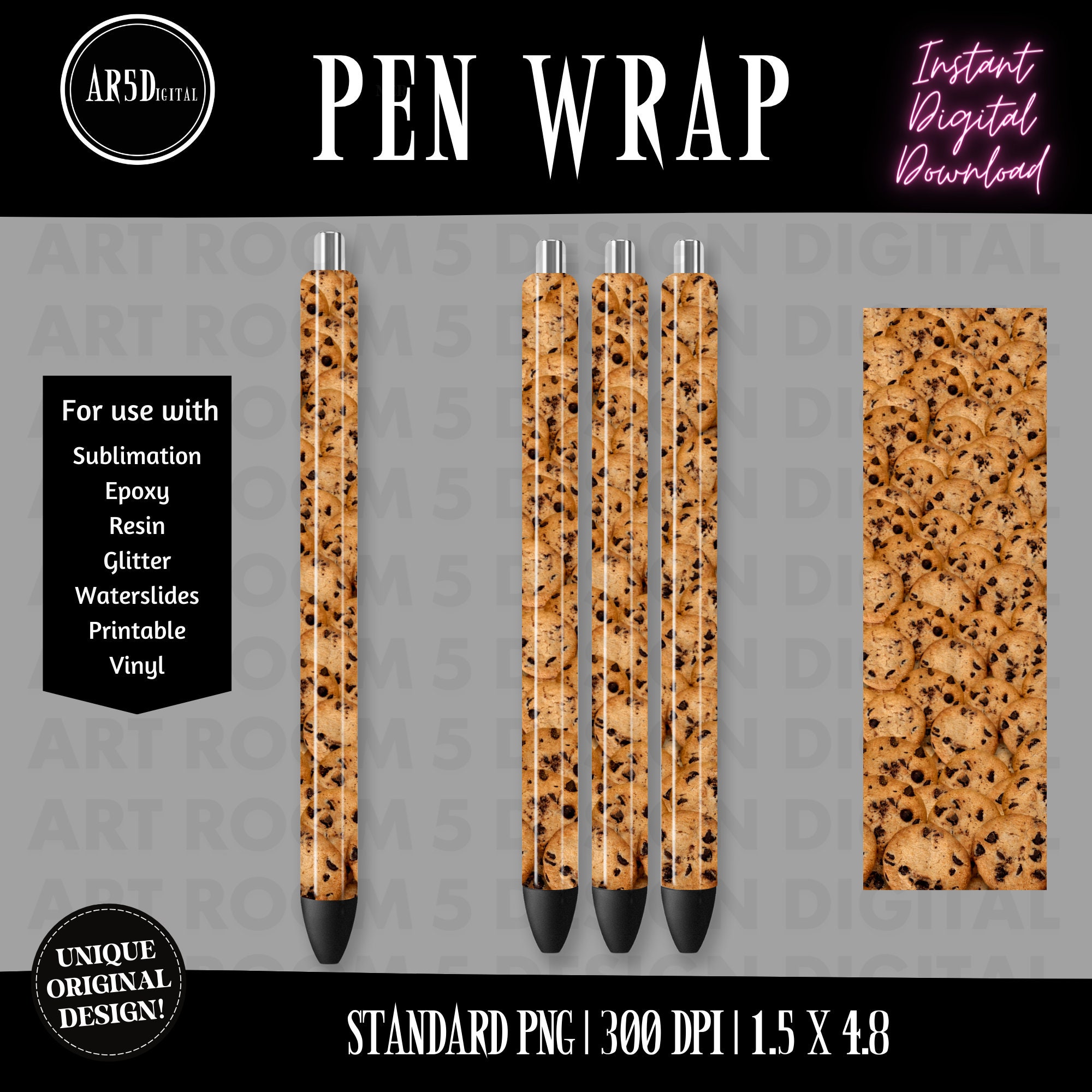 Chocolate Chip Cookie Pen Wrap, PNG, Sublimation Png, Waterslide Png ...