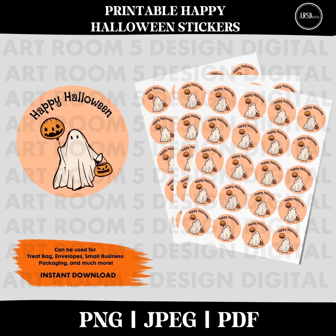 Happy Halloween Printable Stickers, Halloween Treat Bag Stickers ...