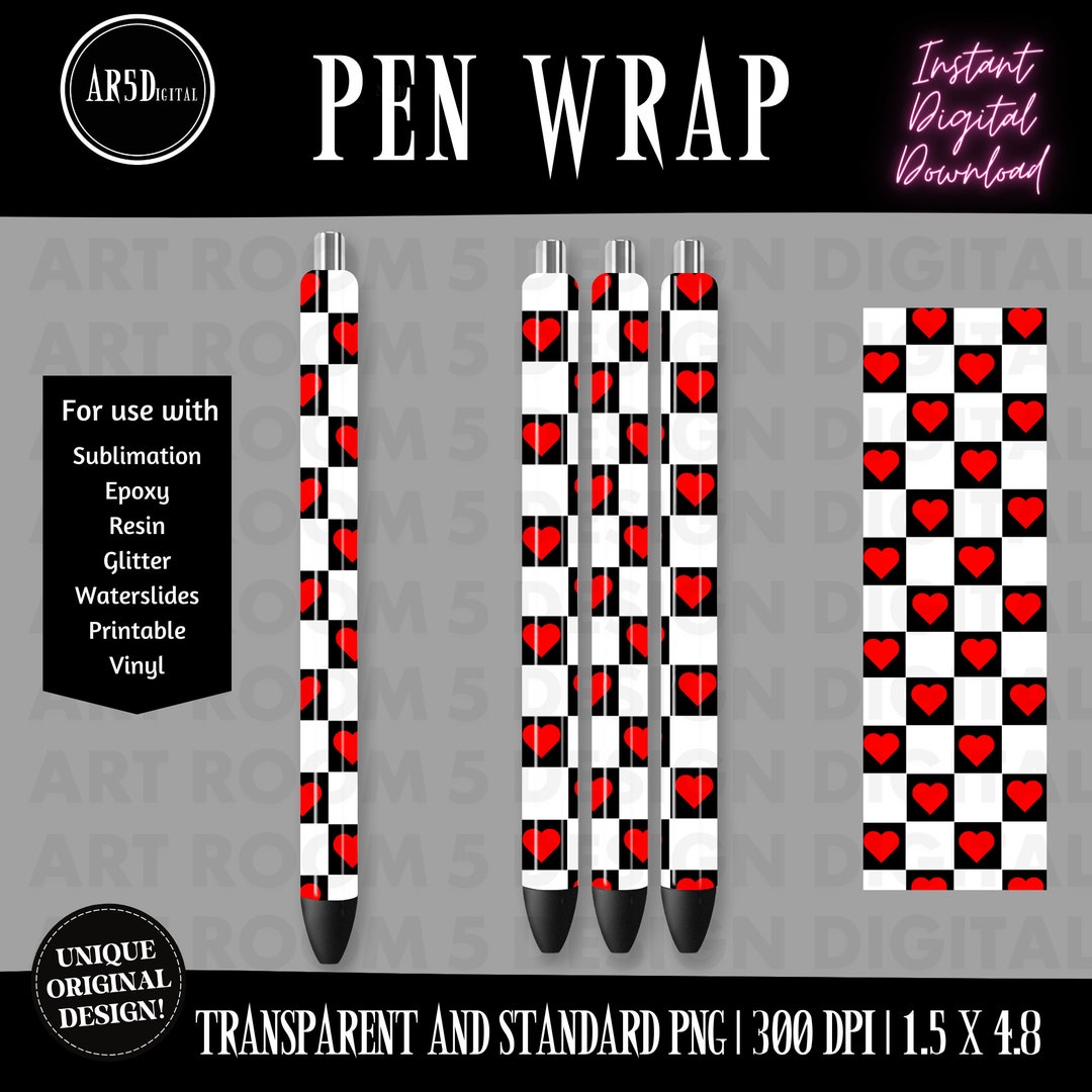 Heart Checkerboard Pen Wrap, PNG, Sublimation Png, Waterslide Png ...