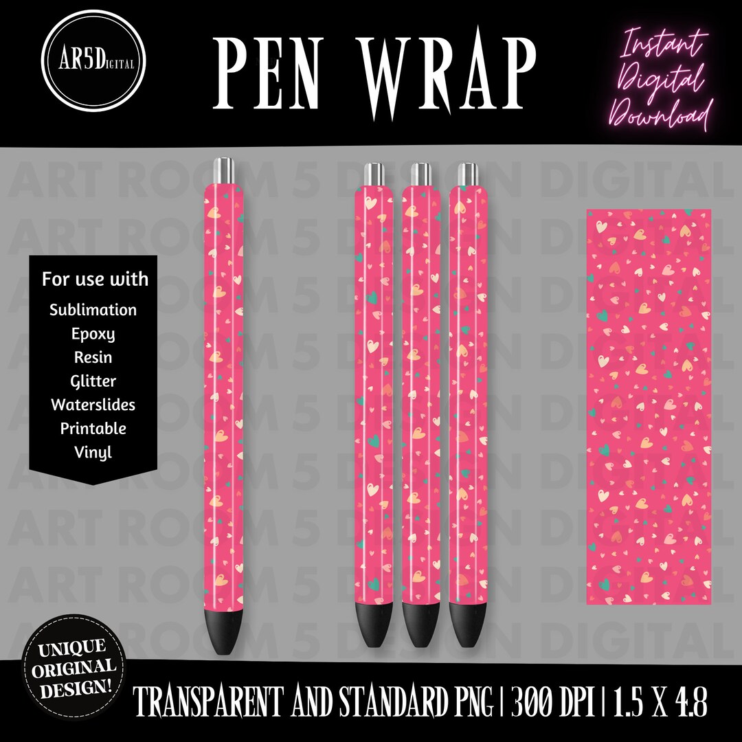 Pink Heart Pen Wrap PNG, Sublimation Png, Waterslide Png, Digital ...