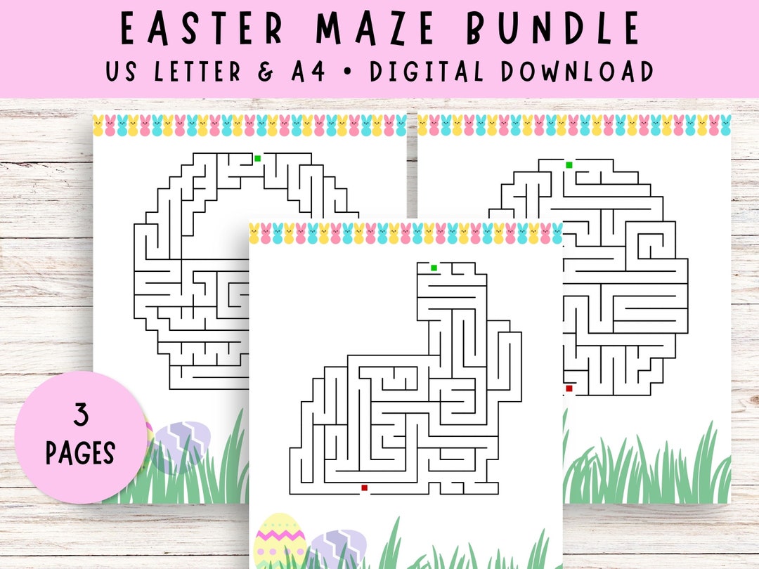 3 Page Easter Maze Bundle, Bunny Maze, Egg Maze, Easter Basket Maze ...