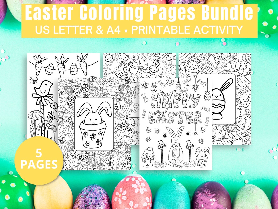 5 Page Easter Coloring Bundle, Printable Coloring Pages, Coloring ...