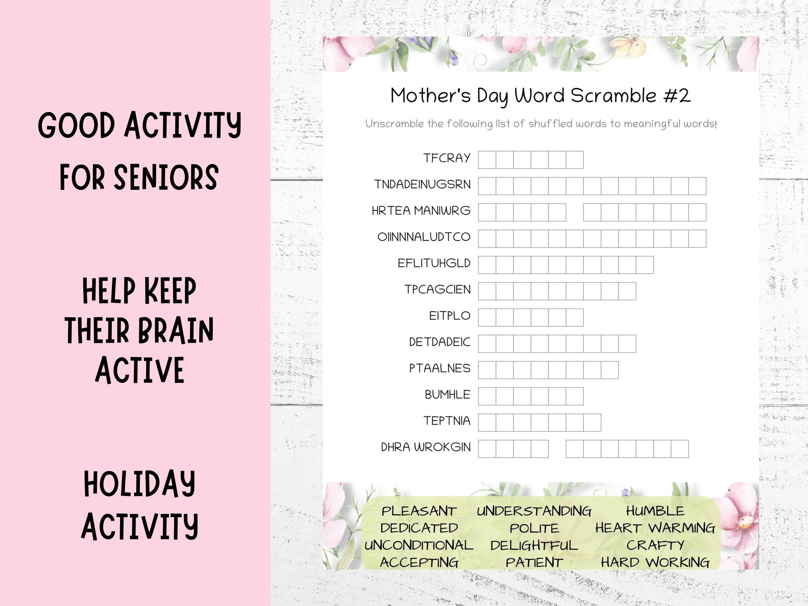 Mother's Day Word Scramble Bundle, 3 Pages, Mother's Day Table Games ...