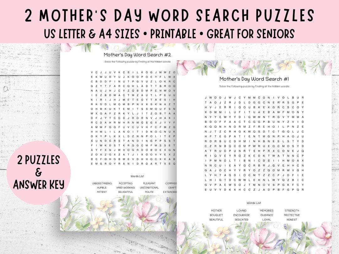 Mother's Day Word Search Puzzles, 3 Pages, Word Puzzles for Seniors ...
