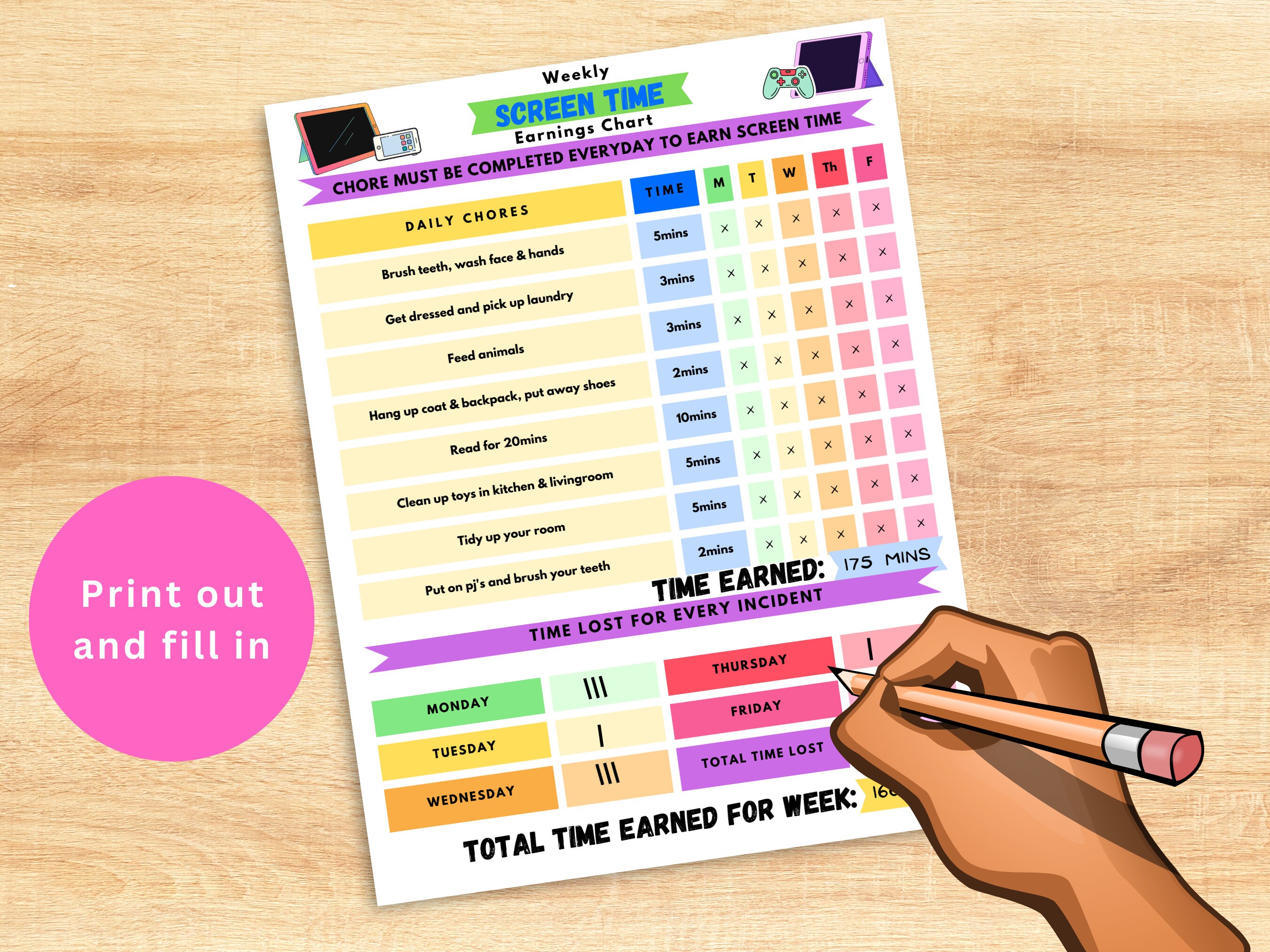 Screen Time Earnings Chart - Etsy